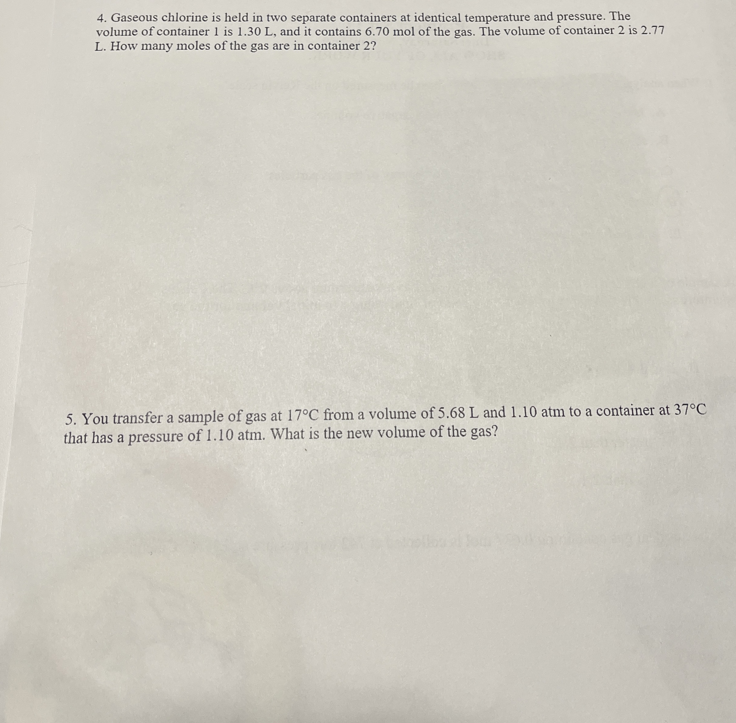 Solved Gaseous chlorine is held in two separate containers | Chegg.com