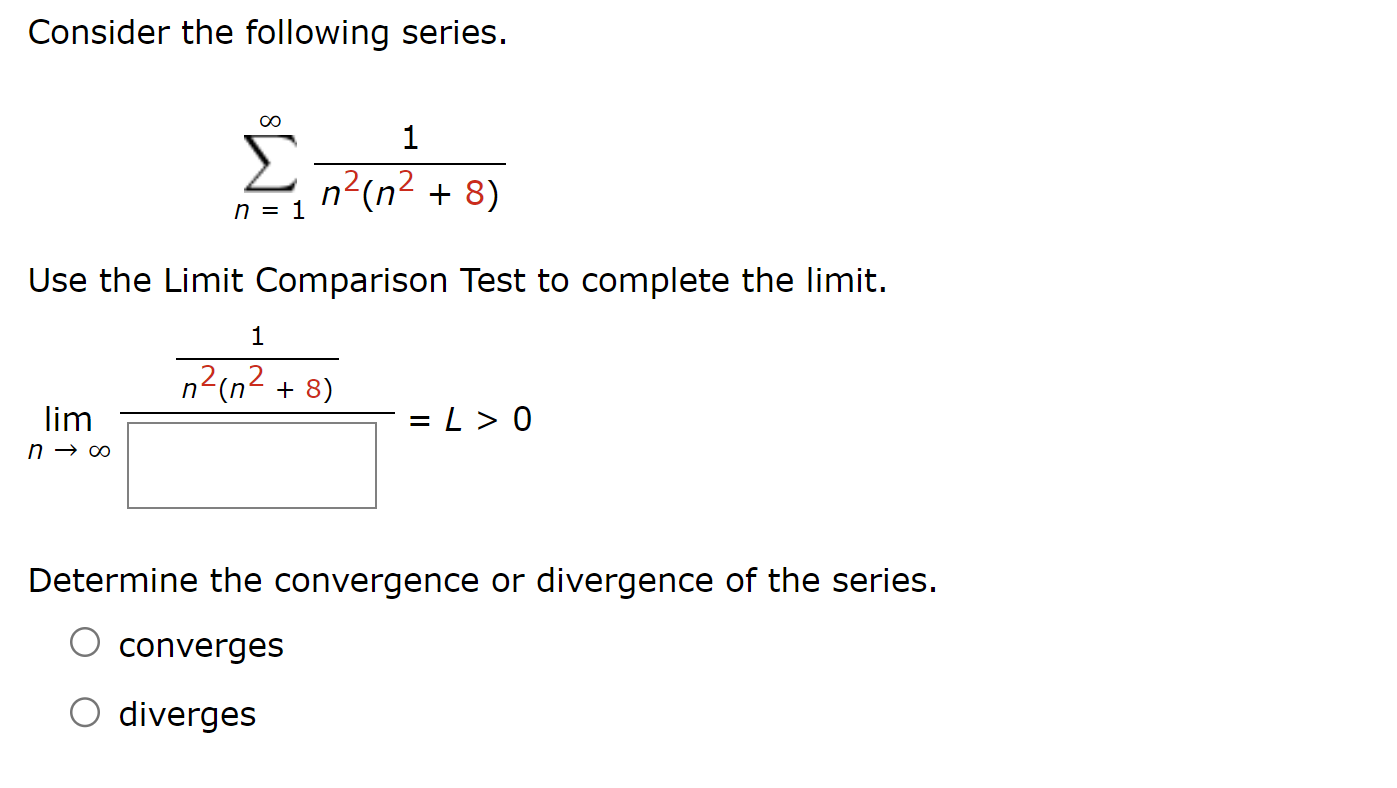Solved Consider the following series.∑n=1∞1n2(n2+8)Use the | Chegg.com