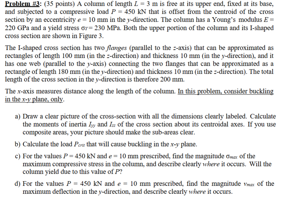 Solved Problem \#3: (35 ﻿points) ﻿A column of length \( | Chegg.com