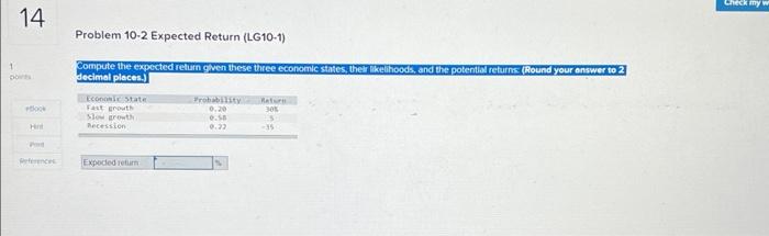 Solved Problem 10-2 Expected Return (LG10-1) Jocimal | Chegg.com