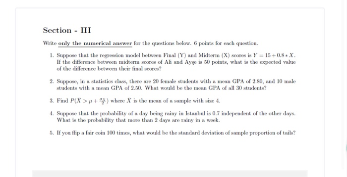 Solved Section - III Write only the numerical answer for the | Chegg.com