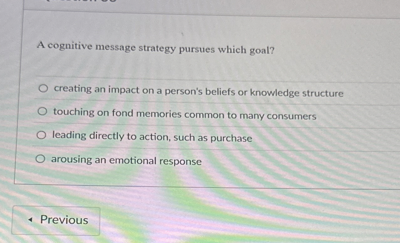 Solved A cognitive message strategy pursues which | Chegg.com