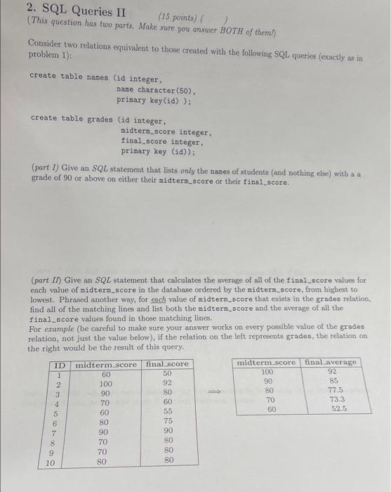 Solved 2. SQL Queries II (15 points) ) (This question has | Chegg.com