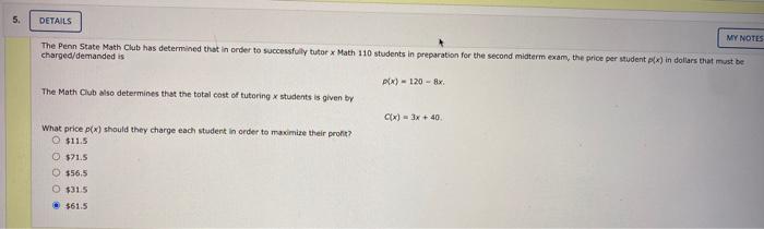 Solved 5. DETAILS MY NOTES The Penn State Math Club has | Chegg.com