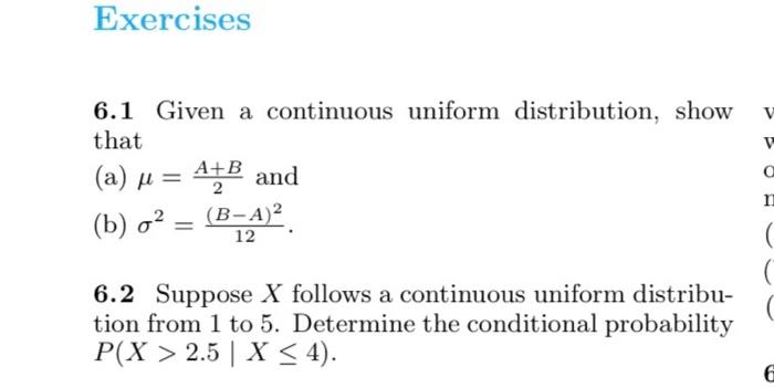 Solved Exercises V 6.1 Given a continuous uniform | Chegg.com