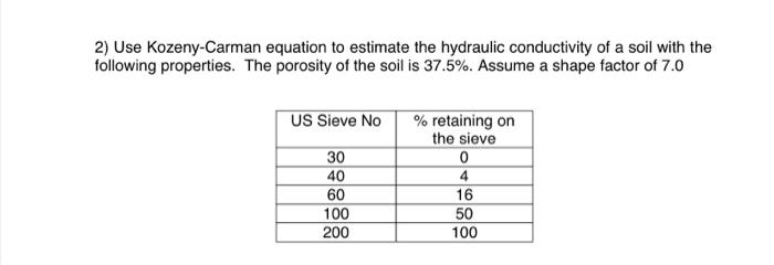 Solved 2) Use Kozeny-Carman equation to estimate the | Chegg.com