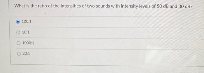 Solved What is the ratio of the intensities of two sounds | Chegg.com