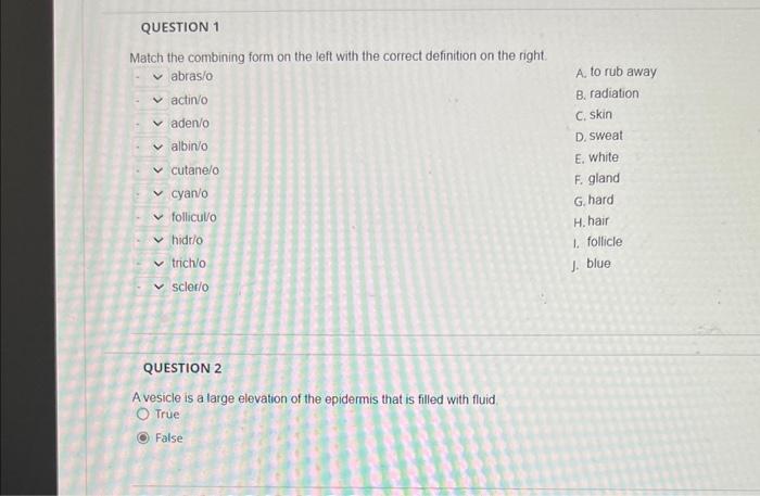 Solved Match the combining form on the left with the correct | Chegg.com