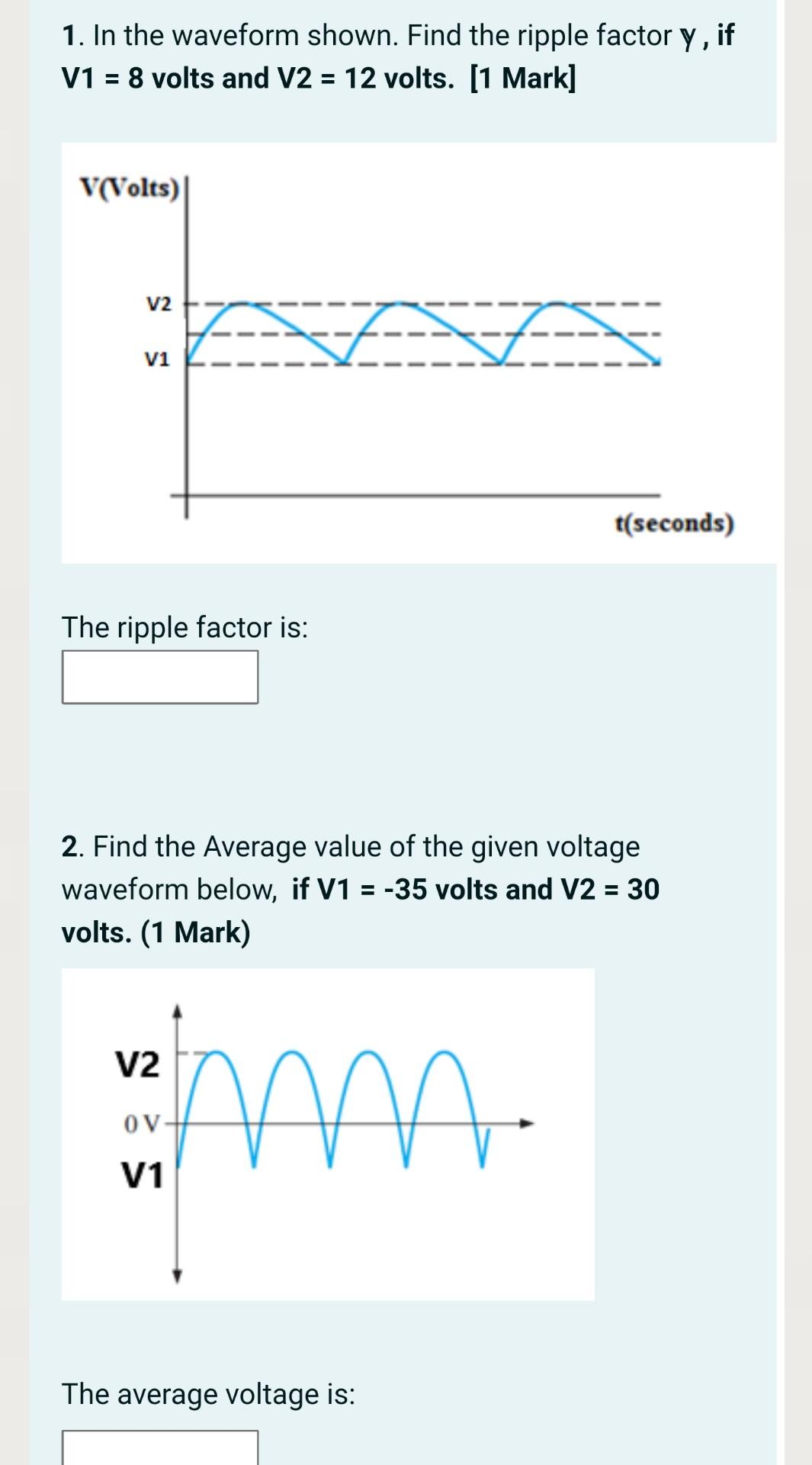 Solved 1. In the waveform shown. Find the ripple factory, if | Chegg.com