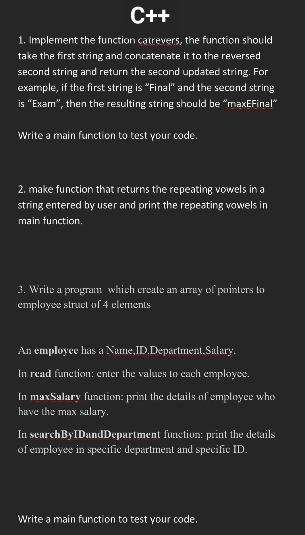 C++Implement the function catrevers, the function | Chegg.com