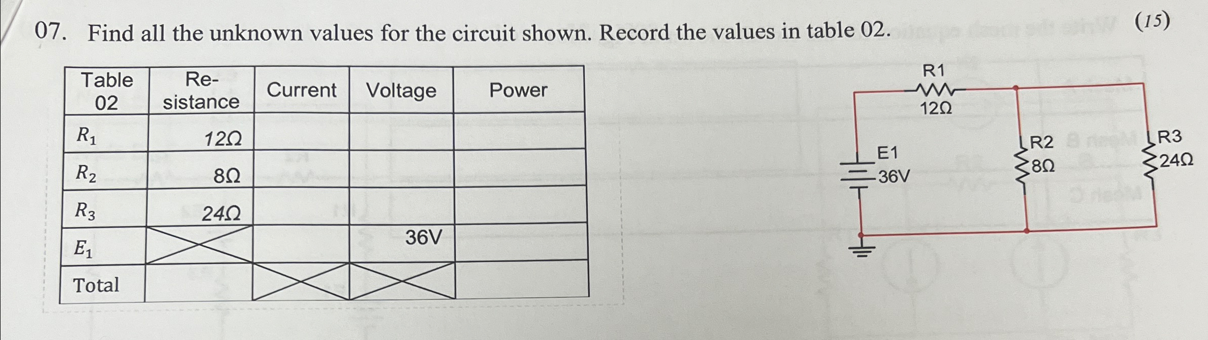 Solved Find all the unknown values for the circuit shown. | Chegg.com