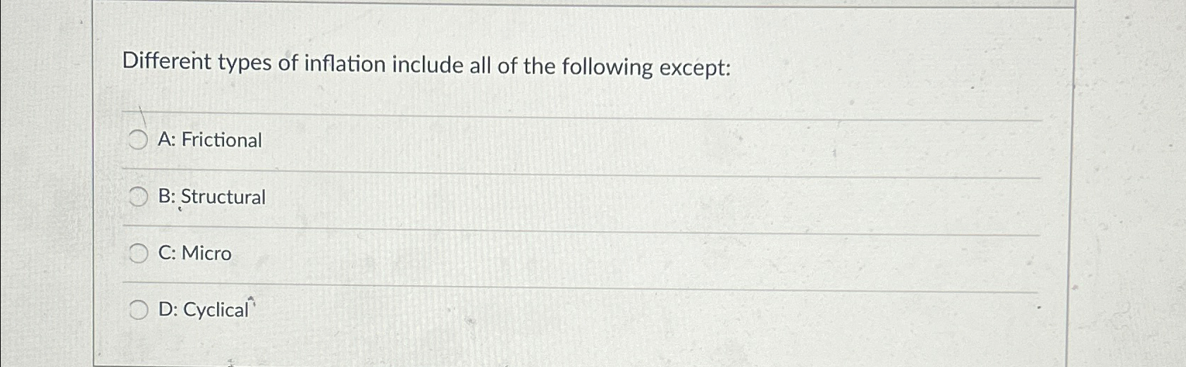 Solved Different types of inflation include all of the | Chegg.com