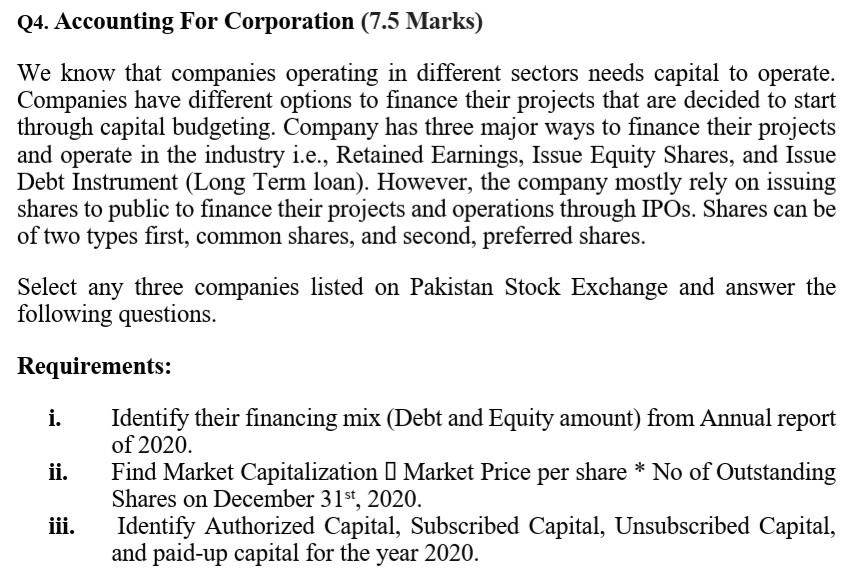 Solved Q4. Accounting For Corporation (7.5 Marks) We know | Chegg.com
