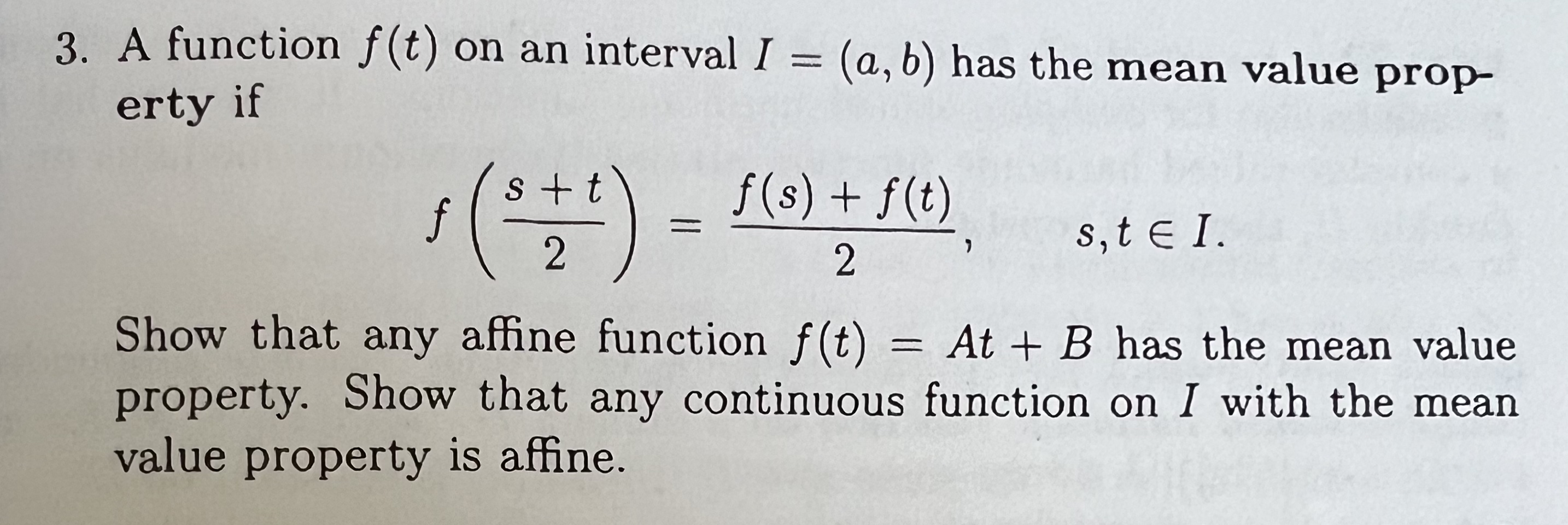 Solved A function f(t) ﻿on an interval I=(a,b) ﻿has the mean | Chegg.com