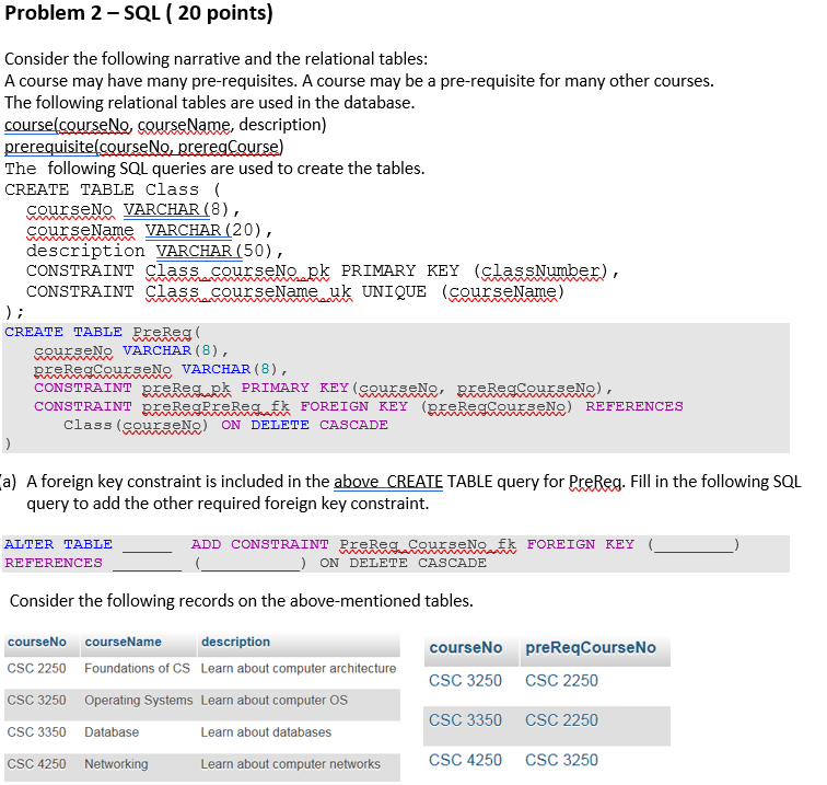 Solved Problem 2-SQL ( 20 points) Consider the following | Chegg.com