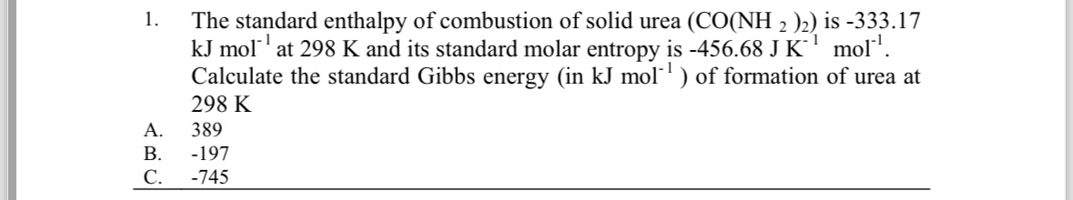 Solved The standard enthalpy of combustion of solid urea | Chegg.com