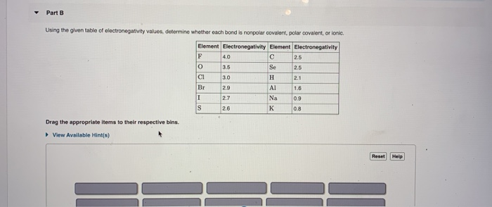 Solved Part B Using the given table of electronegativity | Chegg.com