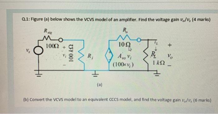 Solved Q.1: Figure (a) below shows the VCVS model of an | Chegg.com