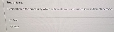 Solved True or false.Lithification is the process by which | Chegg.com