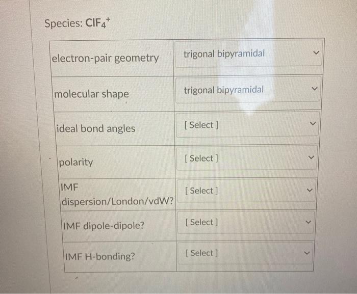 Solved Species: CIF4+ > electron-pair geometry trigonal | Chegg.com
