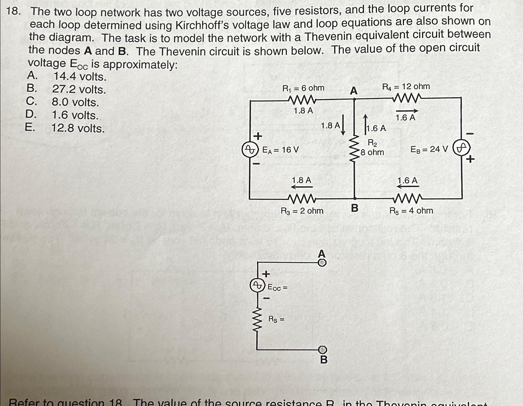 Solved The two loop network has two voltage sources, five | Chegg.com