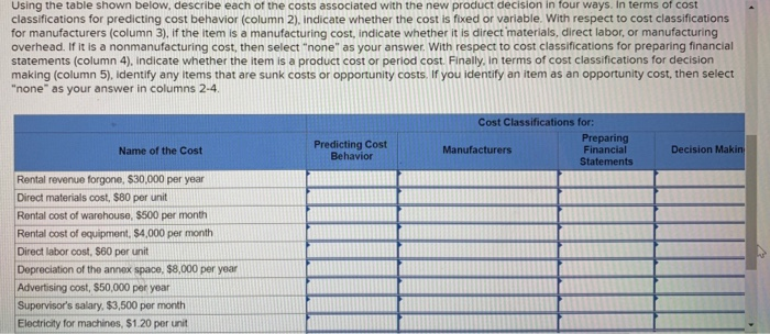Solved Exercise 1-14 (Static) Cost Classification (L01-2, | Chegg.com