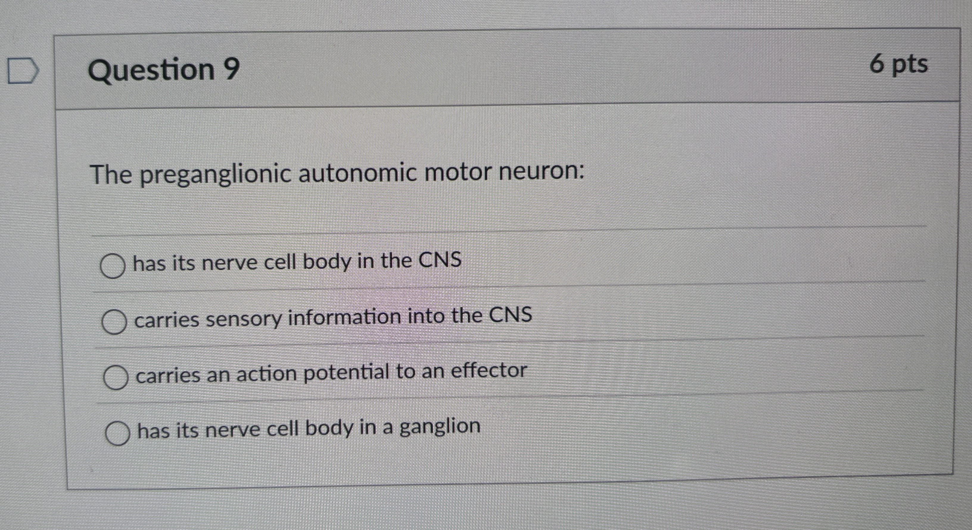 Solved Question 96 ﻿ptsThe preganglionic autonomic motor | Chegg.com