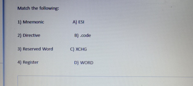 Solved Match the following:MnemonicA) | Chegg.com
