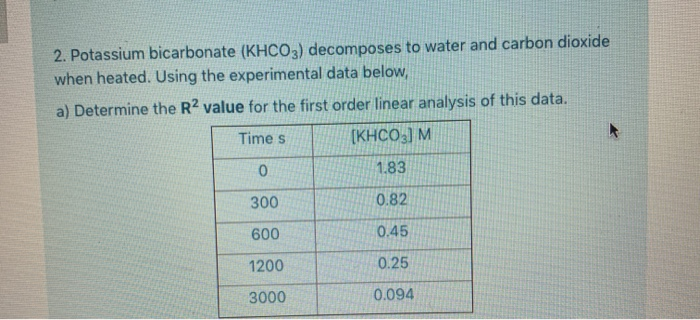 2. Potassium bicarbonate (KHCO3) decomposes to water | Chegg.com