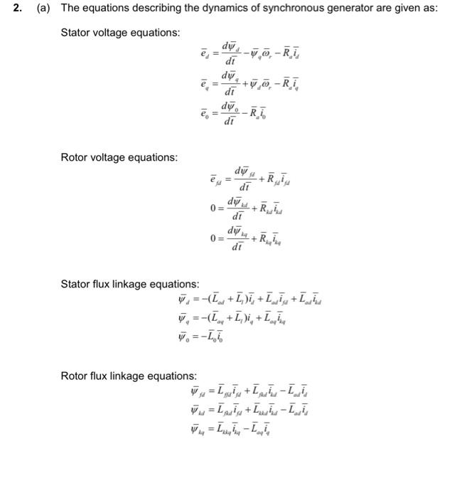 Solved The equations describing the dynamics of synchronous | Chegg.com