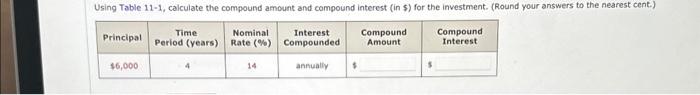 Using Table 11-1, calculate the compound amount and | Chegg.com