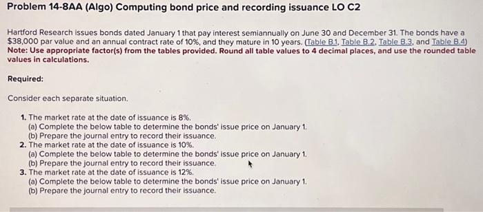 Solved Problem 14-8AA (Algo) Computing bond price and | Chegg.com