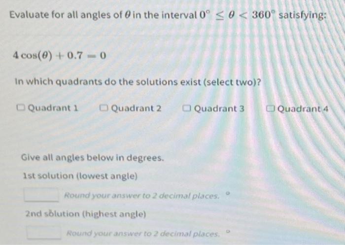 Solved Evaluate for all angles of θ in the interval | Chegg.com
