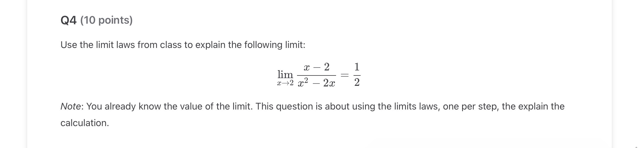 Solved Q4 (10 ﻿points)Use the limit laws from class to | Chegg.com