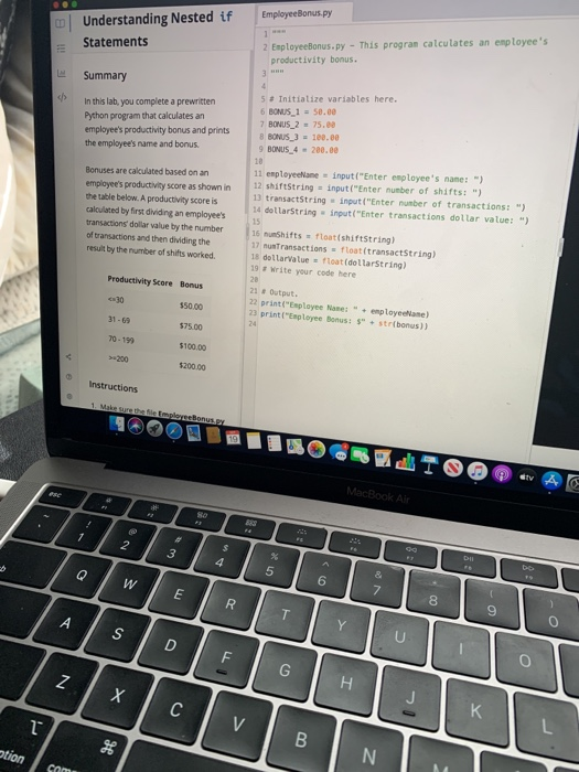 Solved Employee Bonus.py Understanding Nested if Statements | Chegg.com