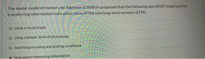 Solved The modal model of memory by Atkinson & Shiffrin | Chegg.com