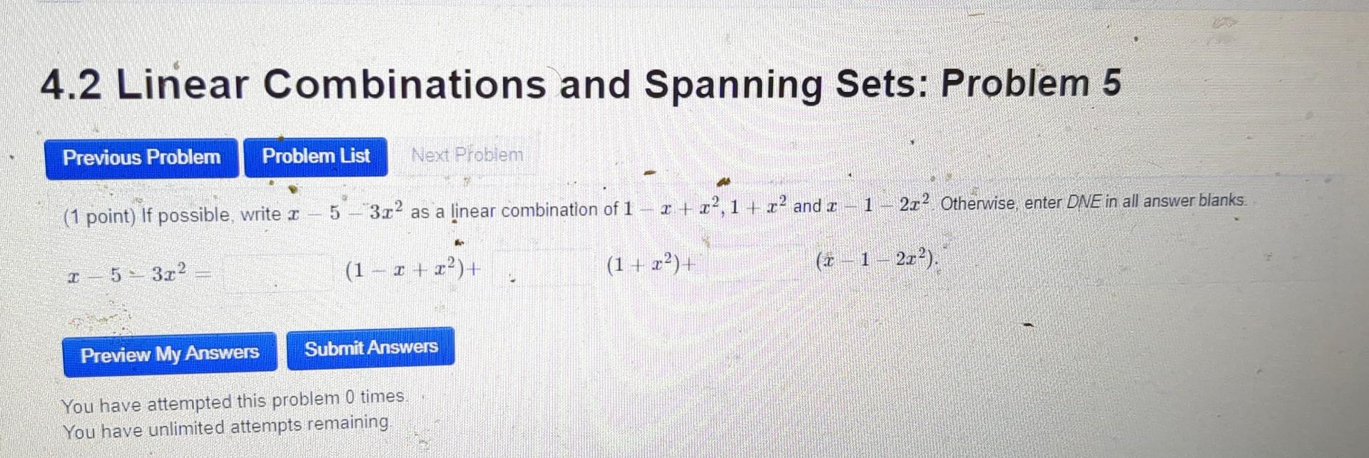 Solved 4 2 Linear Combinations And Spanning Sets Problem 4
