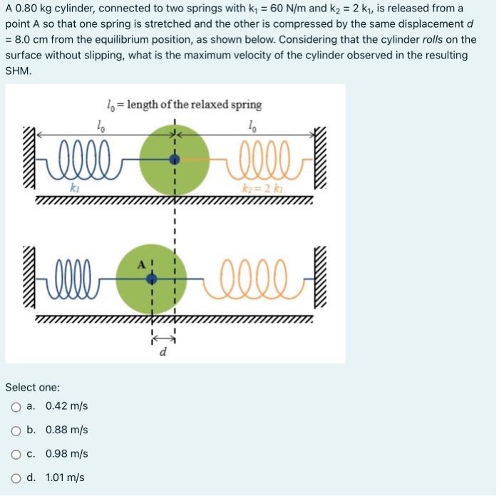 Solved A 0.80 kg cylinder, connected to two springs with | Chegg.com