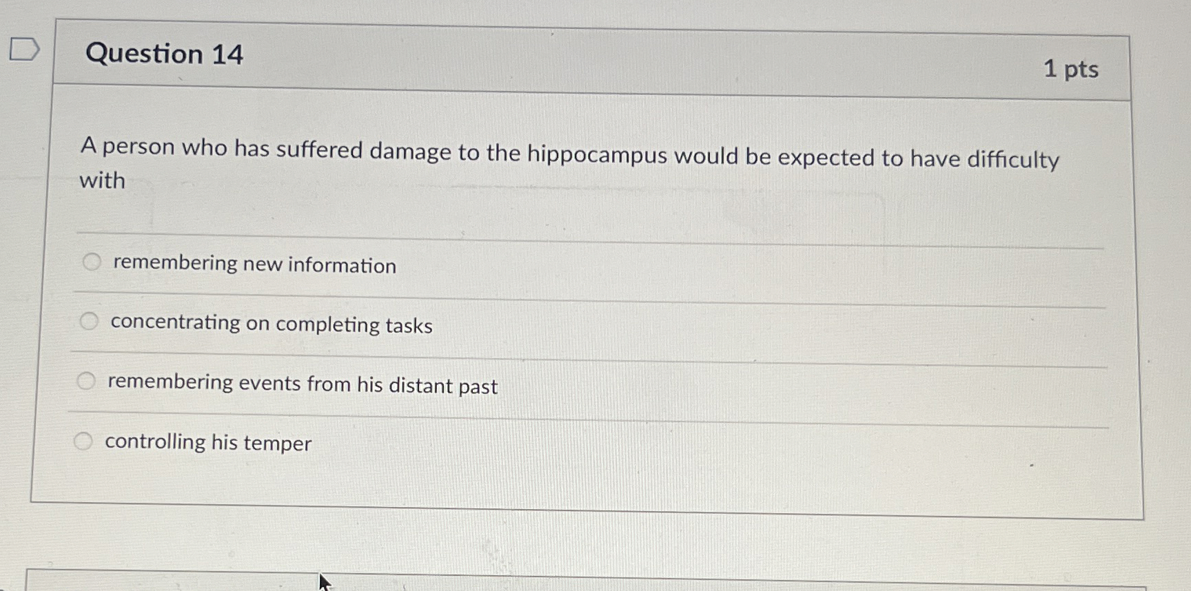 Solved Question 141 ﻿ptsA person who has suffered damage to | Chegg.com