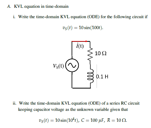 Solved A. KVL equation in time-domain i. Write the | Chegg.com