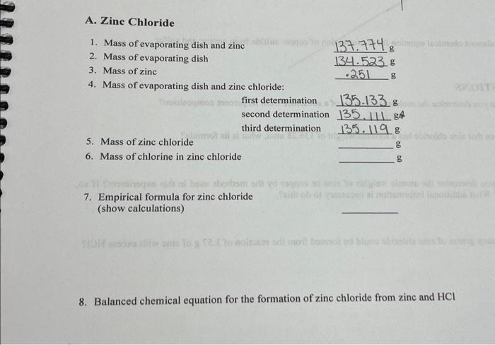 7. Empirical formula for zinc chloride (show | Chegg.com