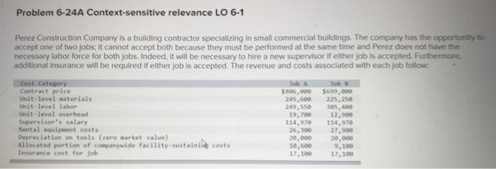 Solved Problem 6-24A Context-sensitive relevance LO 6-1 | Chegg.com