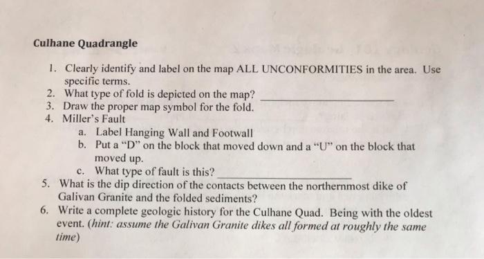 Solved Culhane Quadrangle 1. Clearly identify and label on | Chegg.com