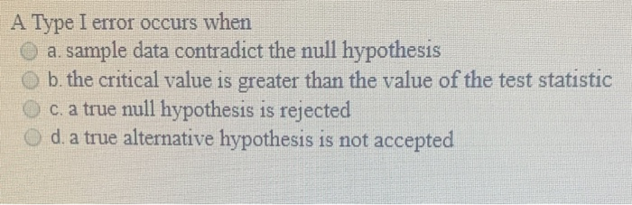 Solved A Type I Error Occurs When A Sample Data Contradict