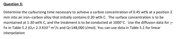Solved Question 3: Determine the carburizing time necessary | Chegg.com