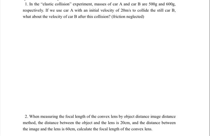 1. In the "elastic collision" experiment, masses of | Chegg.com
