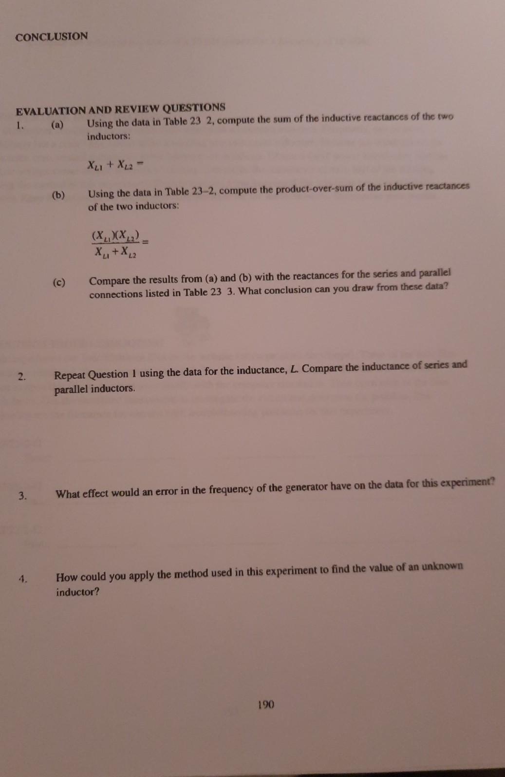23 Inductive Reactance Name Date Class READING Text, | Chegg.com