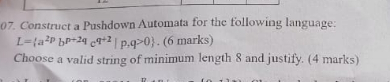 Solved Construct A Pushdown Automata For The Following