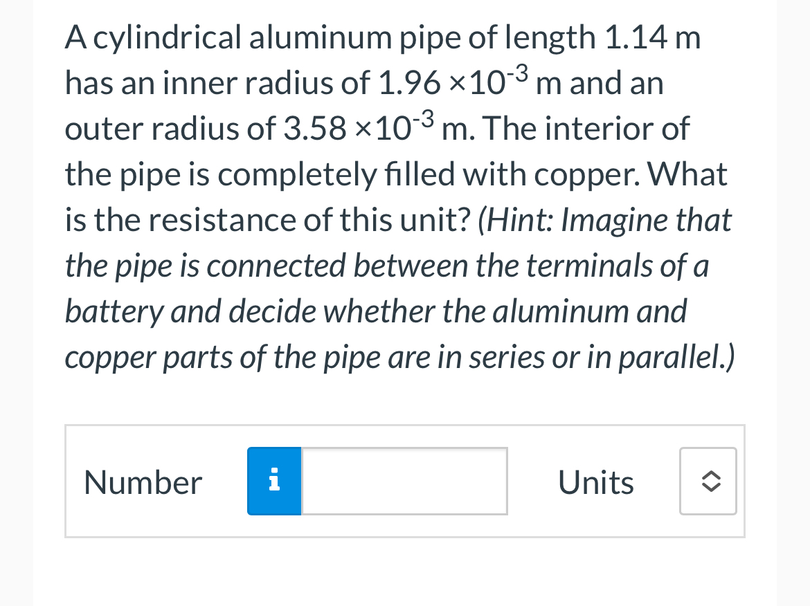 Solved A cylindrical aluminum pipe of length 1.14 ﻿m has an | Chegg.com