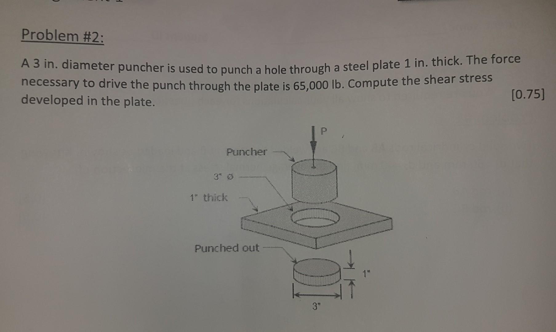 Solved Problem #2: A 3 in. diameter puncher is used to punch | Chegg.com